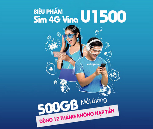 Sim 4G VinaPhone U1500 không giới hạn tốc độ cao 500GB/tháng Free 1 năm
